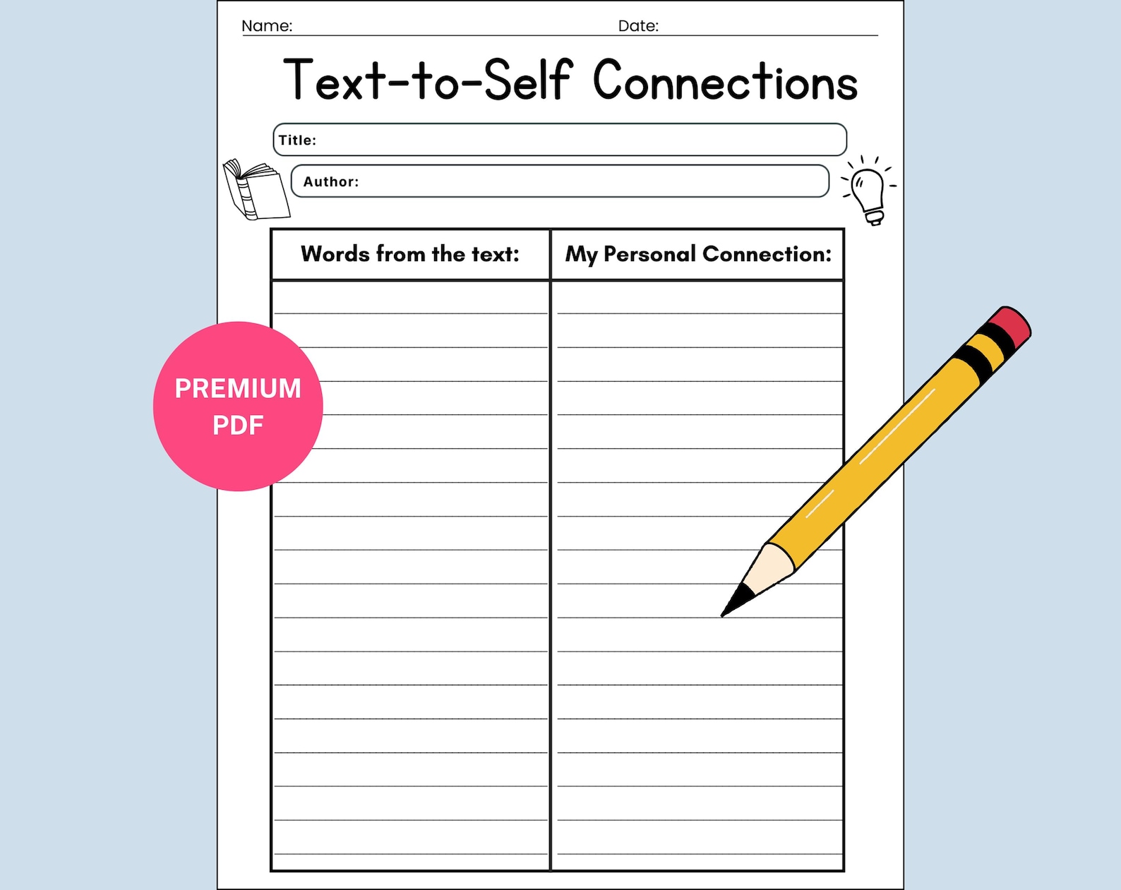 Text-to-self Connections Worksheet | Text-to-self Graphic Organizer ...