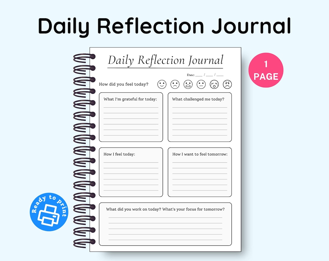 Daily Reflection Journal: Printable Gratitude & Goal Setting (PDF ...