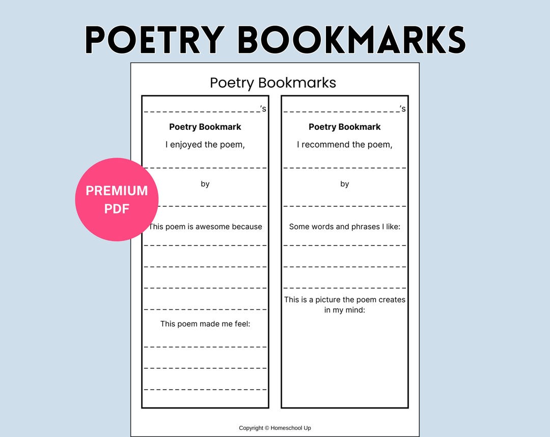 Printable Poetry Bookmarks for Kids | Poetry Appreciation Bookmark ...