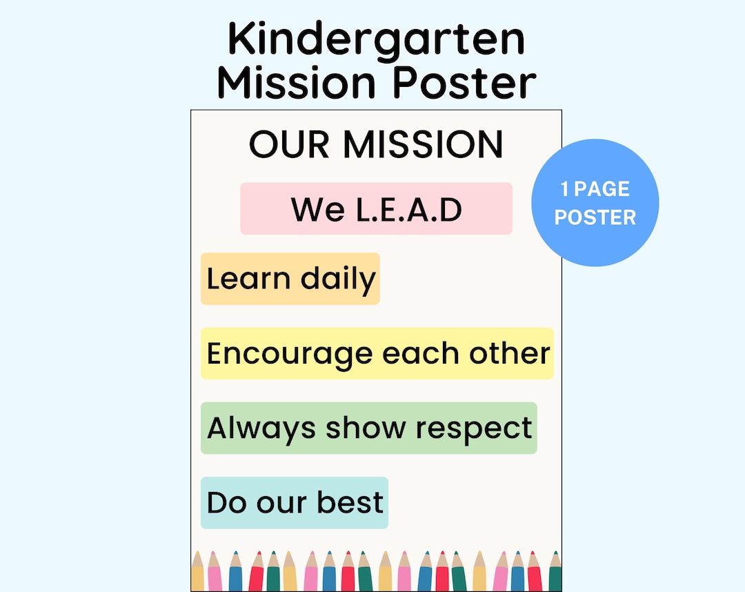 Kindergarten Mission Statement Poster: Classroom Decor (digital ...