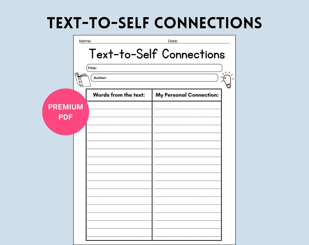 Text-to-self Connections Worksheet | Text-to-self Graphic Organizer ...