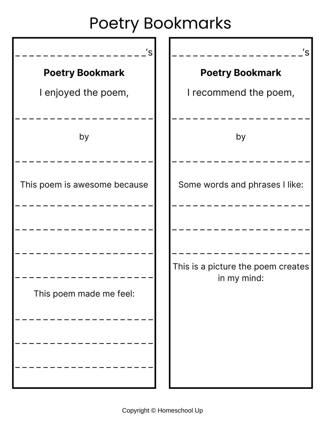 Printable Poetry Bookmarks for Kids: Poem Reflection (PDF File) - Etsy