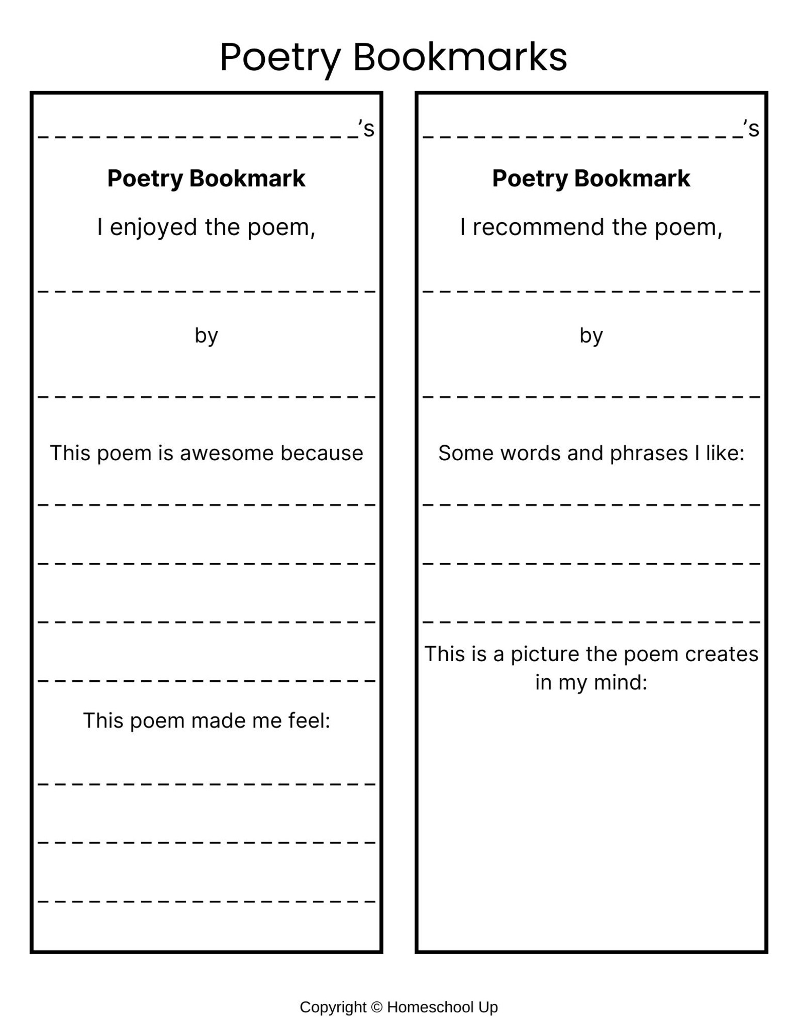 Printable Poetry Bookmarks for Kids: Poem Reflection (PDF File) - Etsy