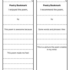 Printable Poetry Bookmarks for Kids: Poem Reflection (PDF File) - Etsy