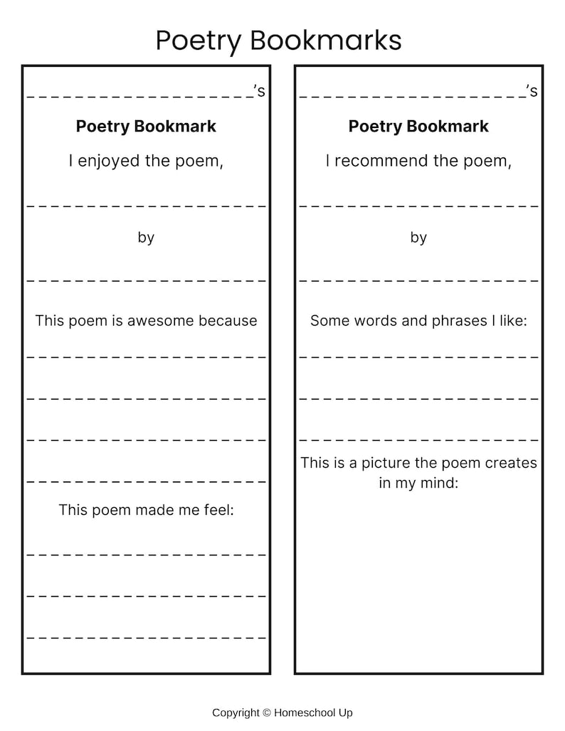 Printable Poetry Bookmarks for Kids | Poetry Appreciation Bookmark ...