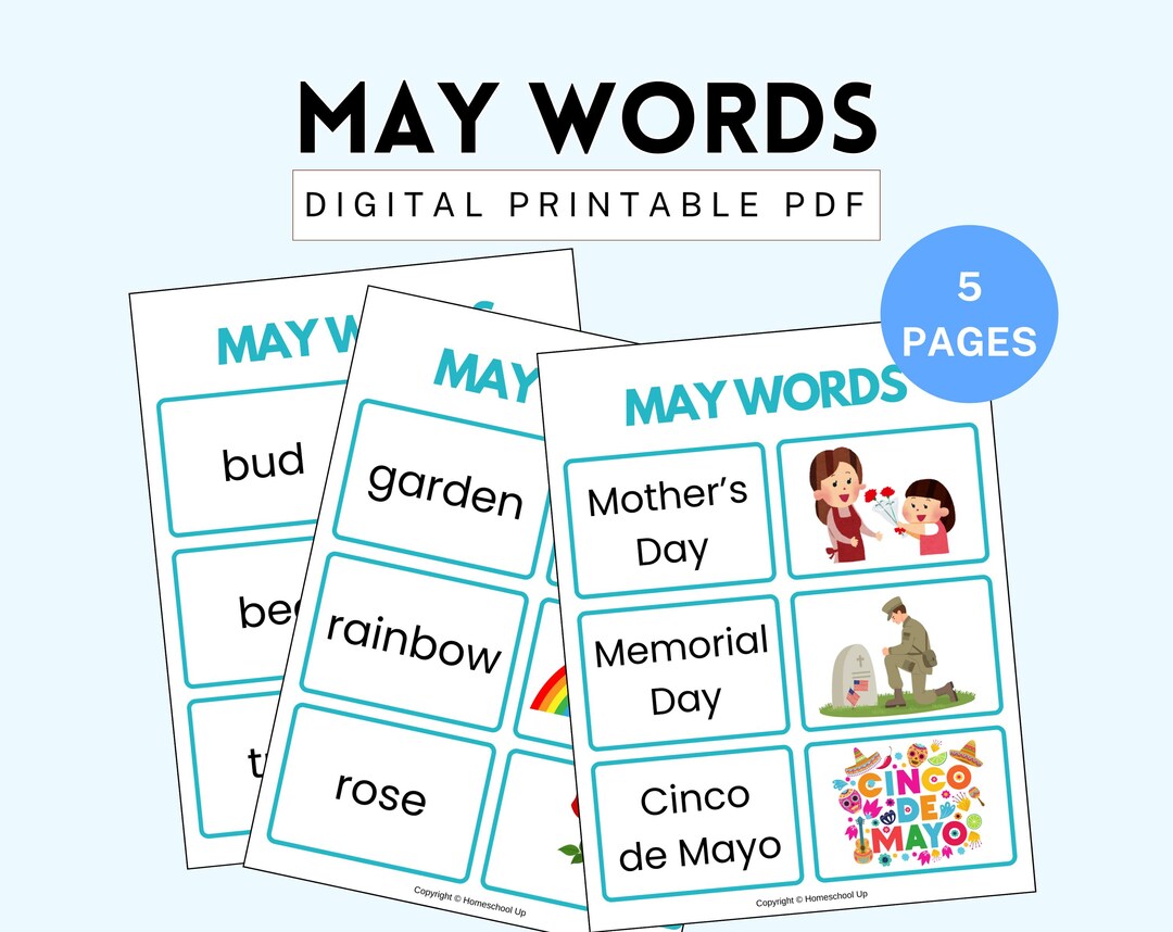 May Vocabulary Flashcards: Spring Learning Activity (instant PDF ...