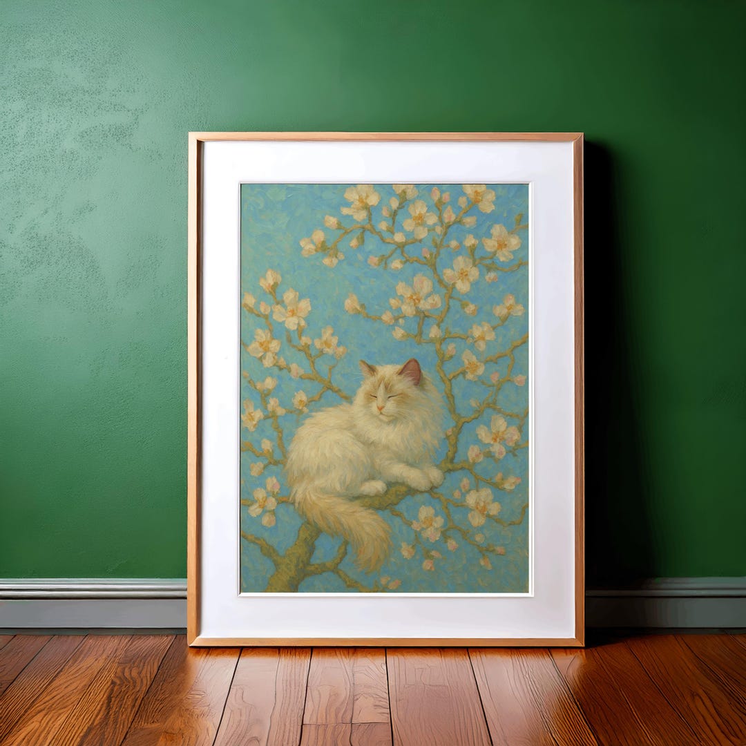 Van Gogh Cat Art Print: Almond Blossom Tree (digital Download) - Etsy