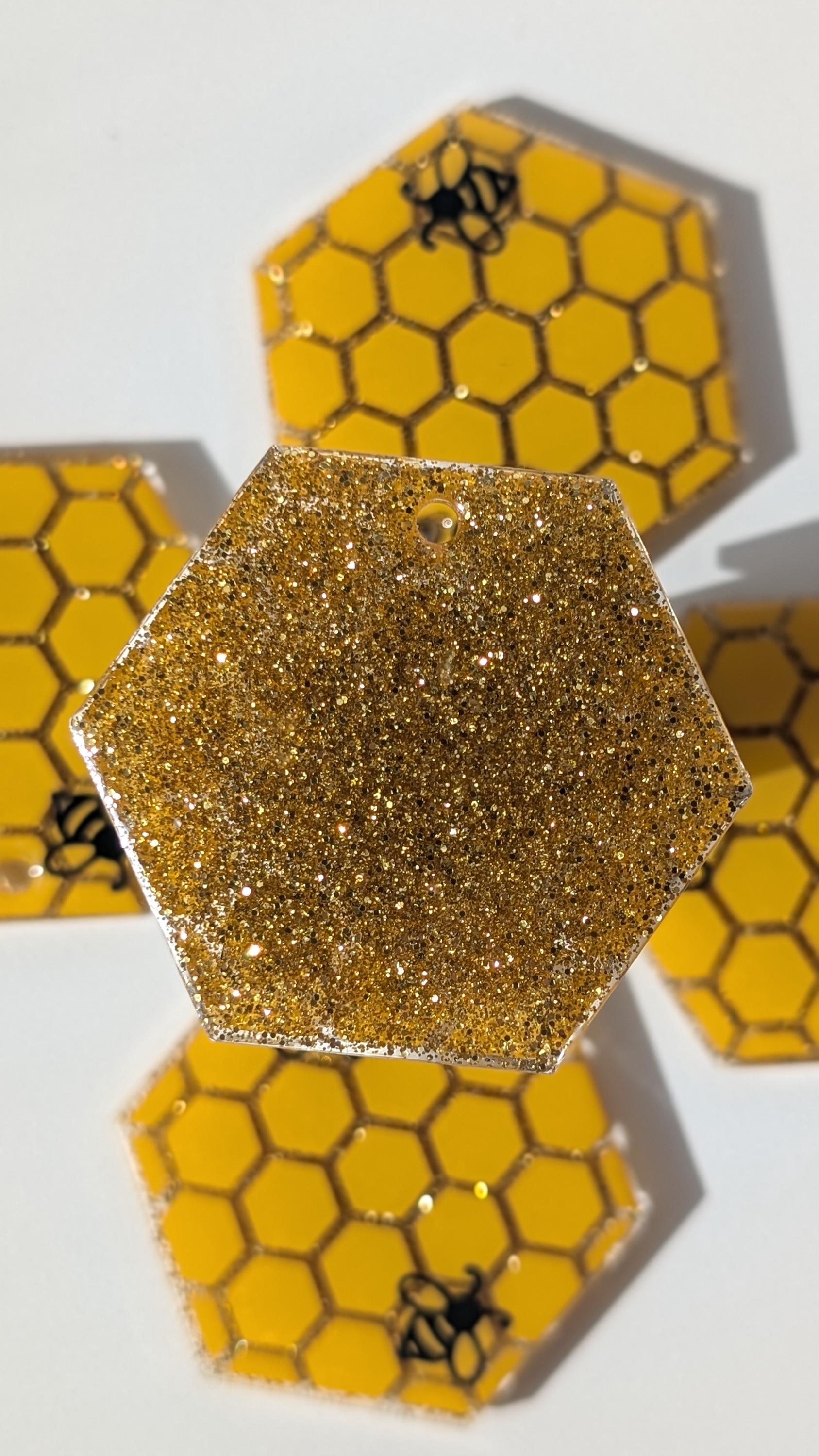 Bumblebee Honeycomb Keychain - Glitter Resin Hexagon Charm - Etsy