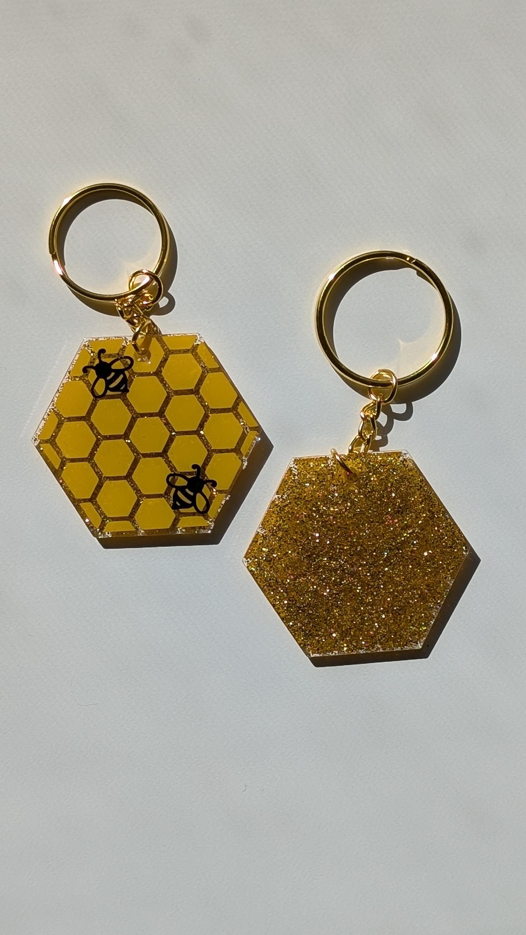 Bumblebee Honeycomb Keychain - Glitter Resin Hexagon Charm - Etsy