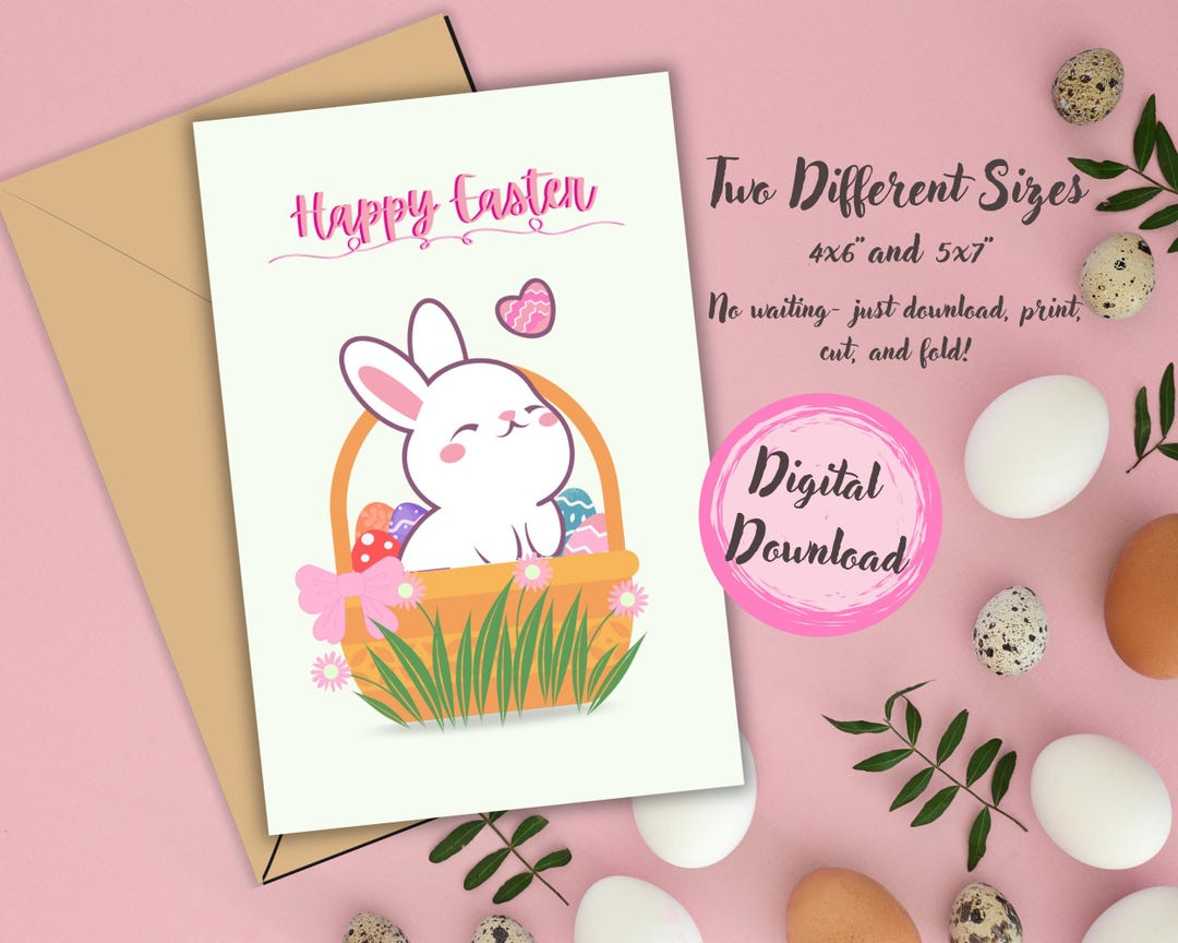 Easter Card Digital PDF Easter Card PNG Easter Card for Kids Girl ...