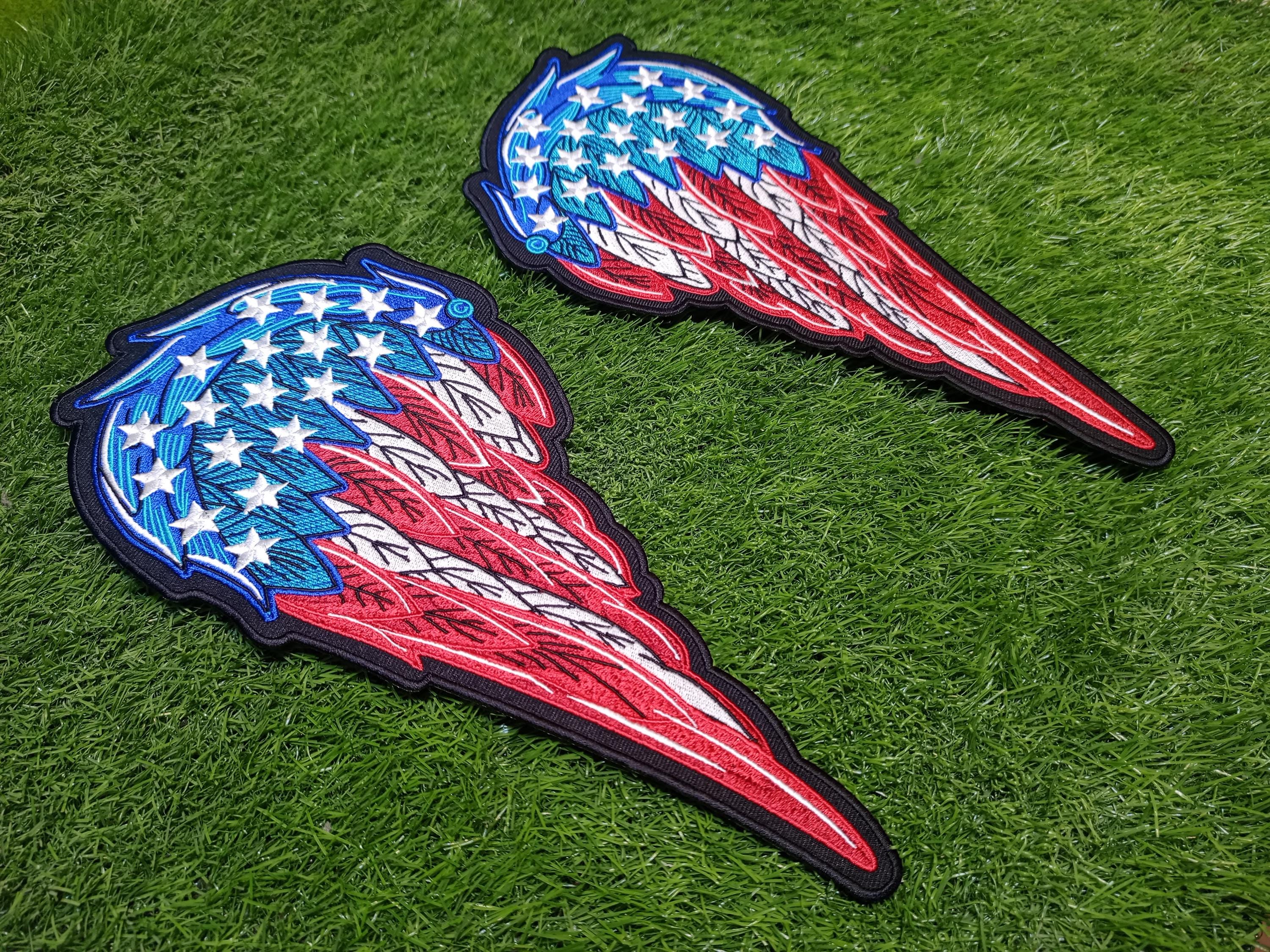 American Flag Split Angel Wings Patch, Ladies Back Patches, Custom ...