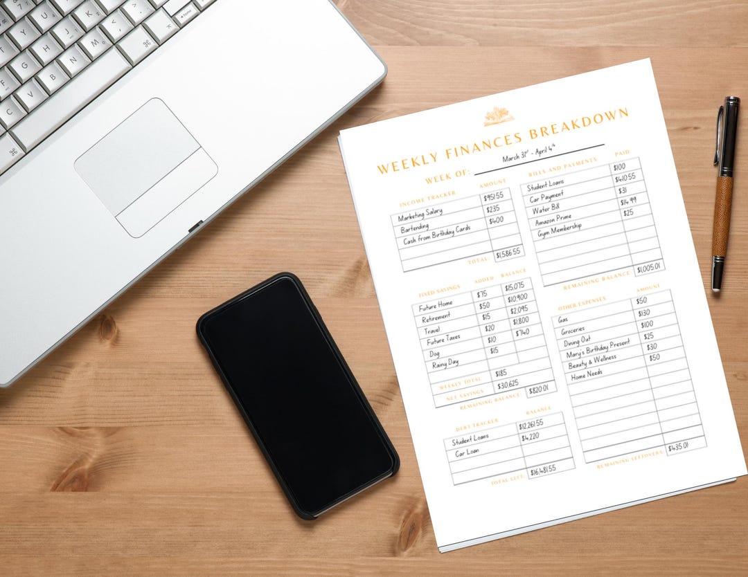 Weekly Paycheck Breakdown Tracking Sheet - Tangerine - Etsy
