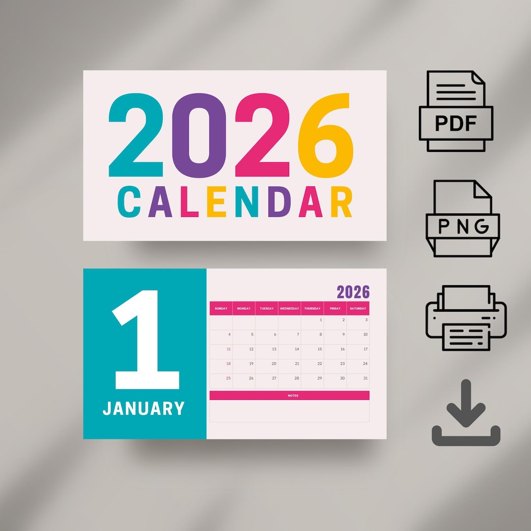 2026 Monthly Calendar Printable Digital Printable Calendar 2026 ...