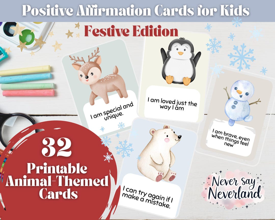 Festive Animal Affirmation Cards for Kids – Positive Mindset Christmas ...