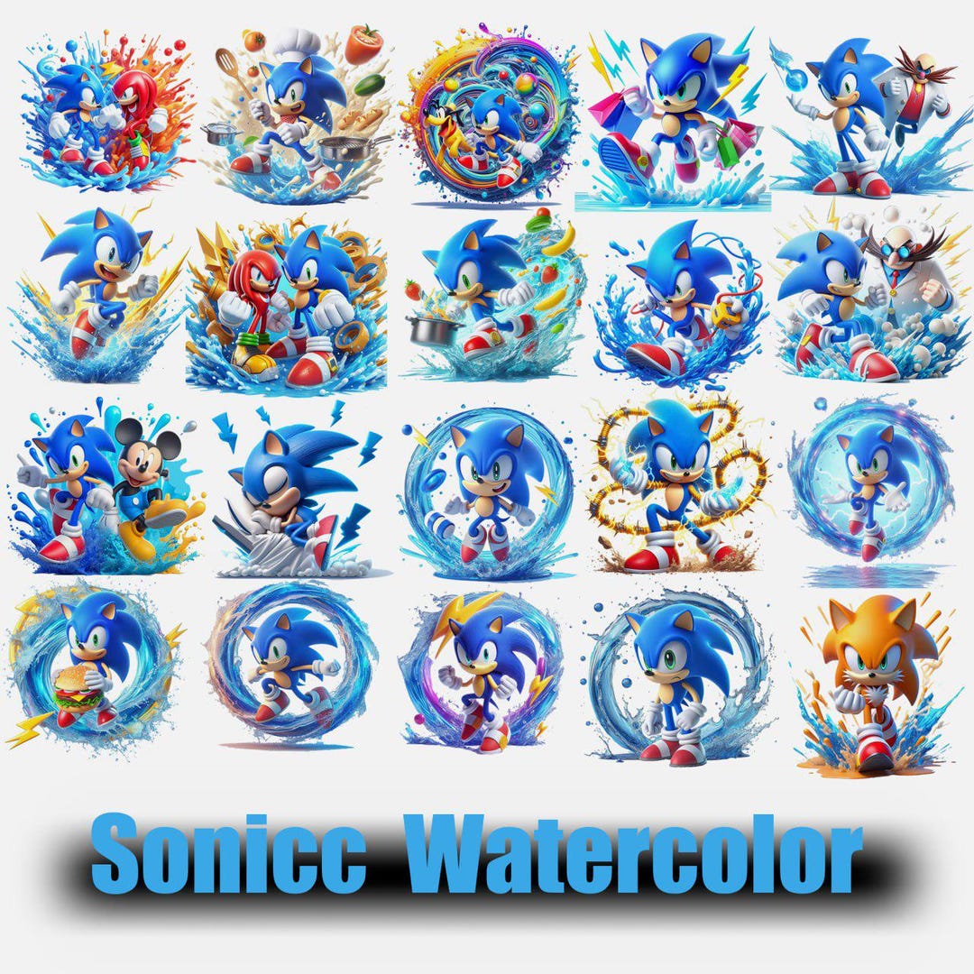 Cartoon Sonic Png Bundle, Watercolor and Splatter Styles Png, T-shirts ...