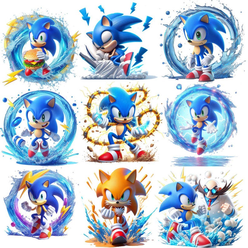 Cartoon Sonic Png Bundle, Watercolor and Splatter Styles Png, T-shirts ...