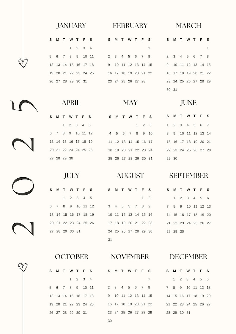 Modern Black and White Calendar Annual Planner - Etsy