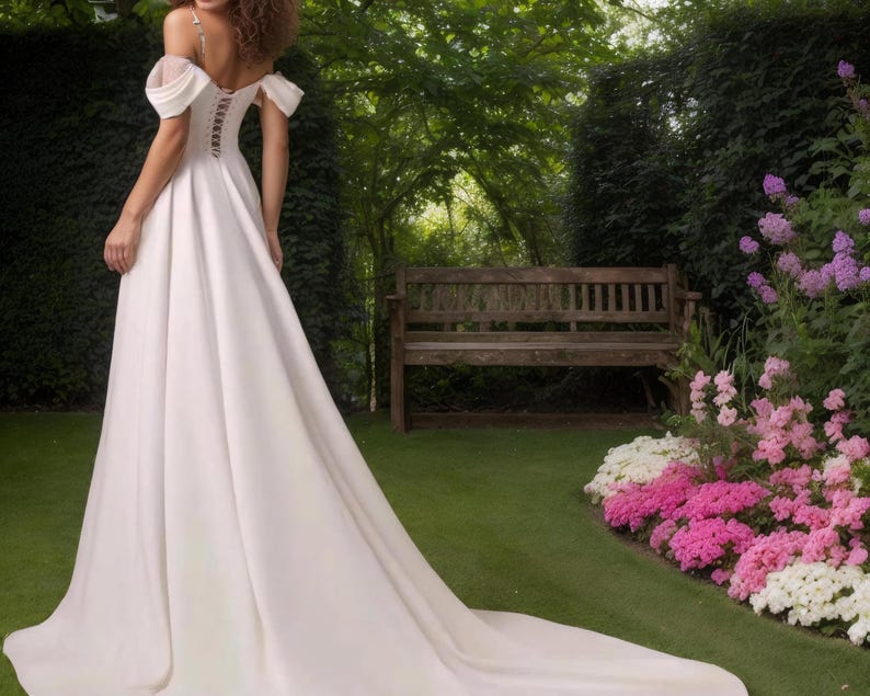 Elegant Flowy Winter Wedding Dress Unique Lace Corset Fairytale Gown Custom Satin Bridal Dress ...