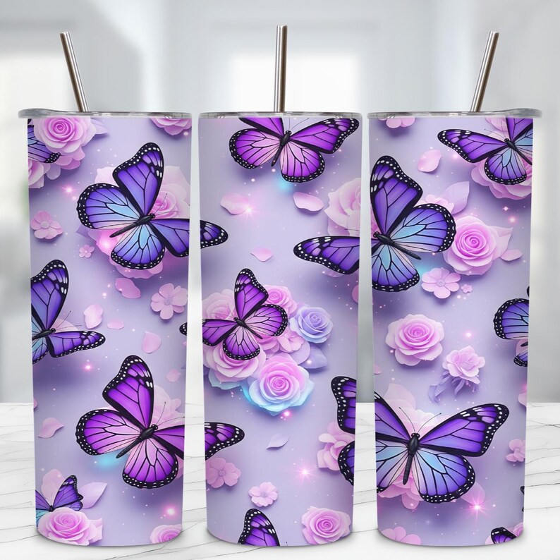 Purple Butterfly Tumbler Wrap, Butterfly Sublimation Design, Butterfly ...