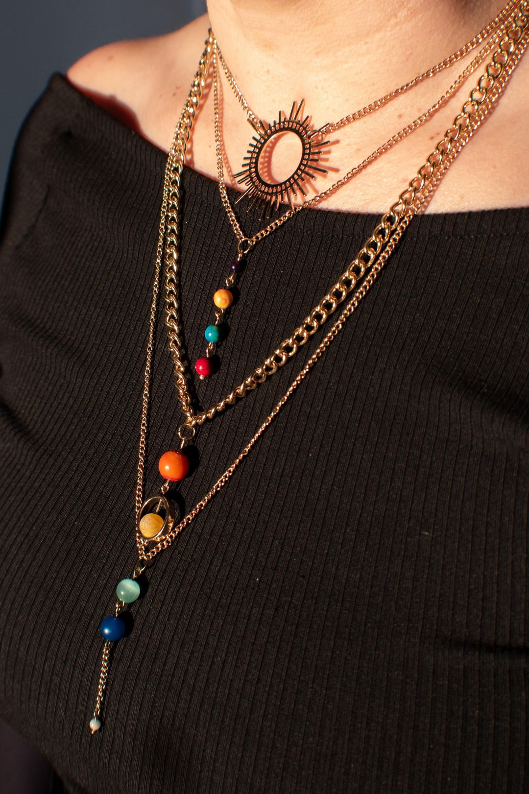 Solar System Necklace | Layered Gemstone Jewelry | Sun and Planets ...