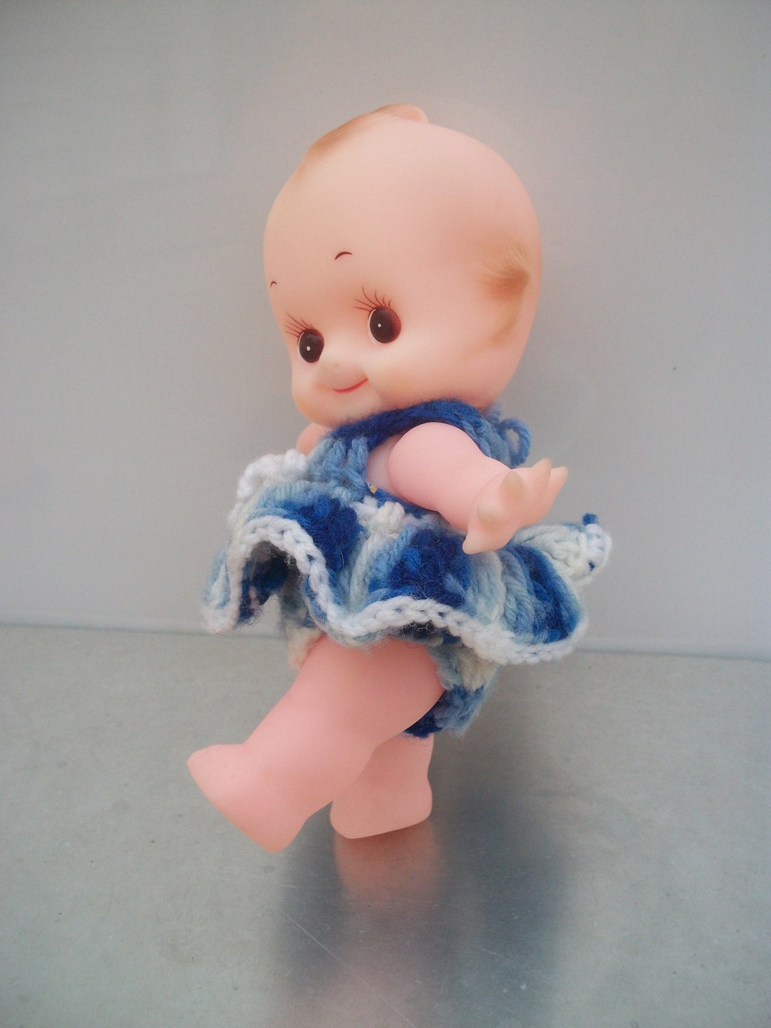 Vintage Soft Plastic 9-inch "cupid" Kewpie Doll Dressed in Blue Crochet ...