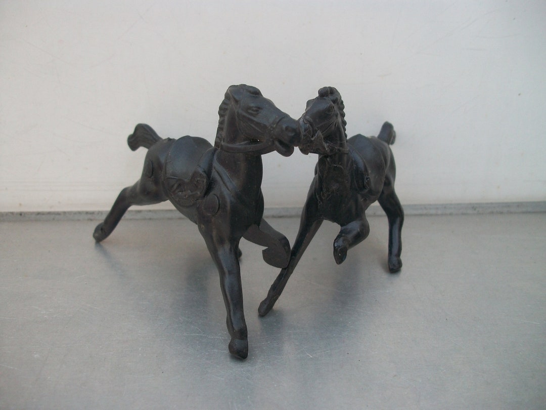Two Small Vintage Black Plastic Running Horse Toys - Etsy