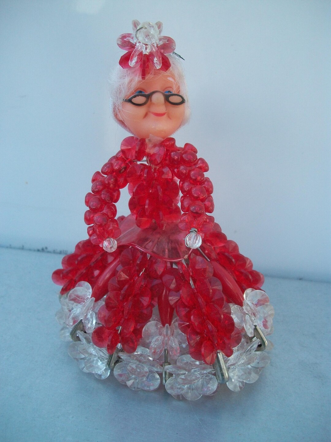 Vintage Safety Pin Bead Mrs. Claus Doll - Etsy
