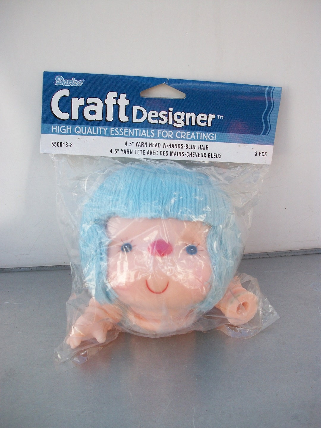 Vintage Darice Craft Designer 4 Inch Yarn Hair Doll Head Hands Set Blue ...