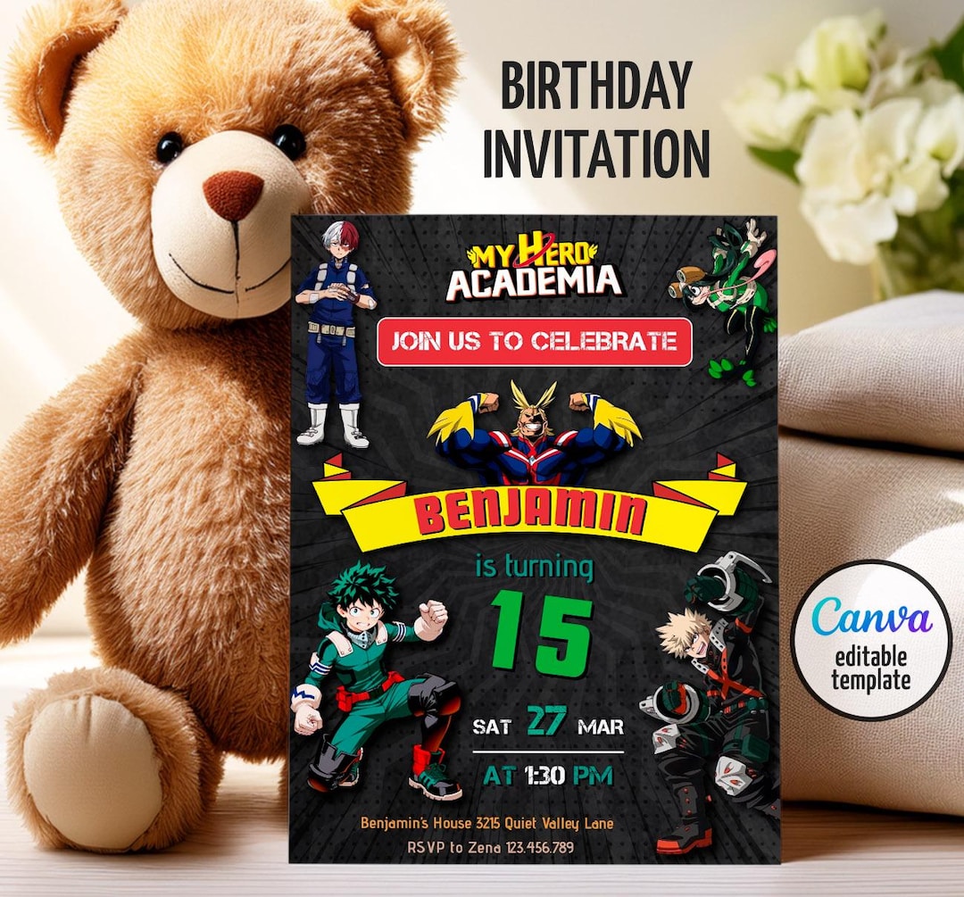 Anime Invitation, Printable Editable Manga Birthday Invite, Birthday ...