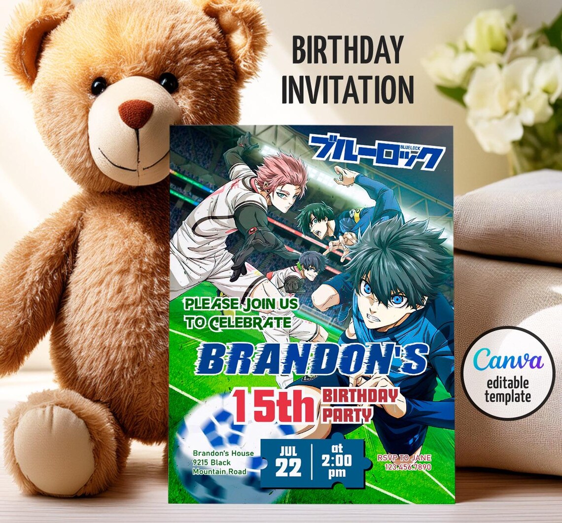 Anime Invitation, Printable Editable Manga Birthday Invite, Birthday ...