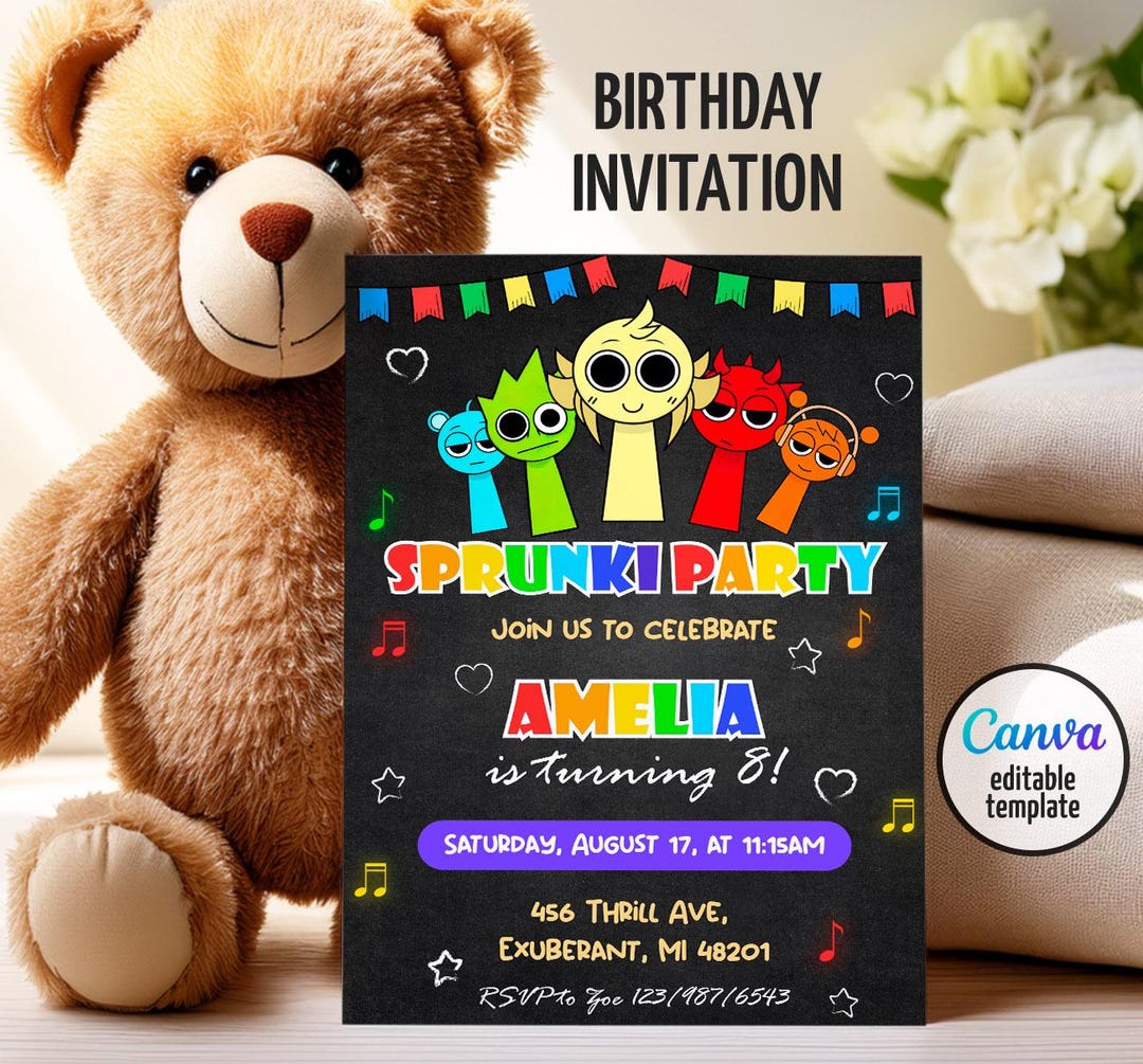 Sprunki Birthday Invitation, Printable Invitation, Sprunki Party Invite ...
