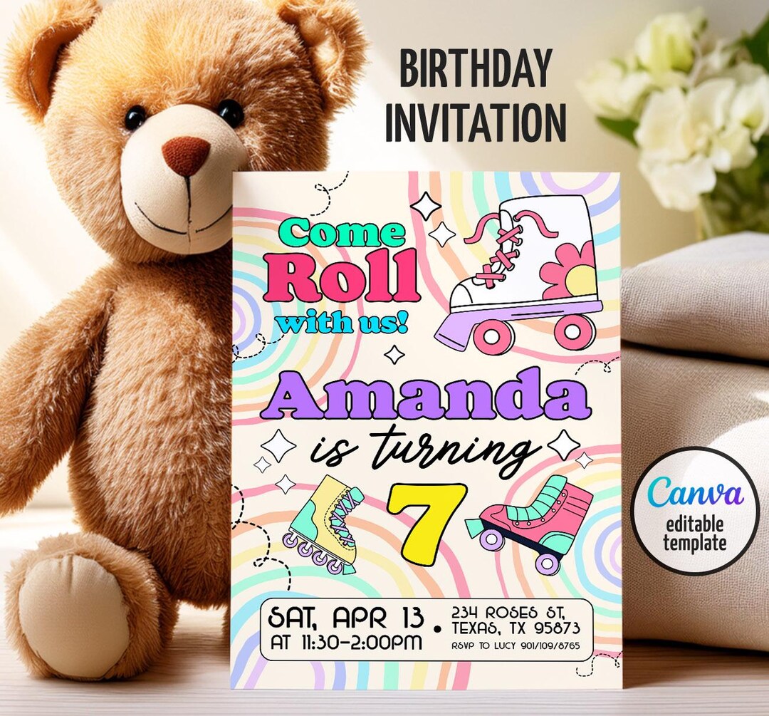 Roll Birthday Invitation, Skate Printable Invite, Editable Invitation ...