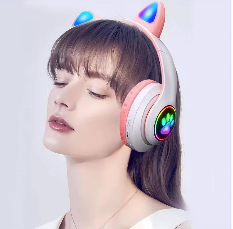 Adorable Pink Cat Ear Bluetooth Headphones Wireless Foldable Headset ...