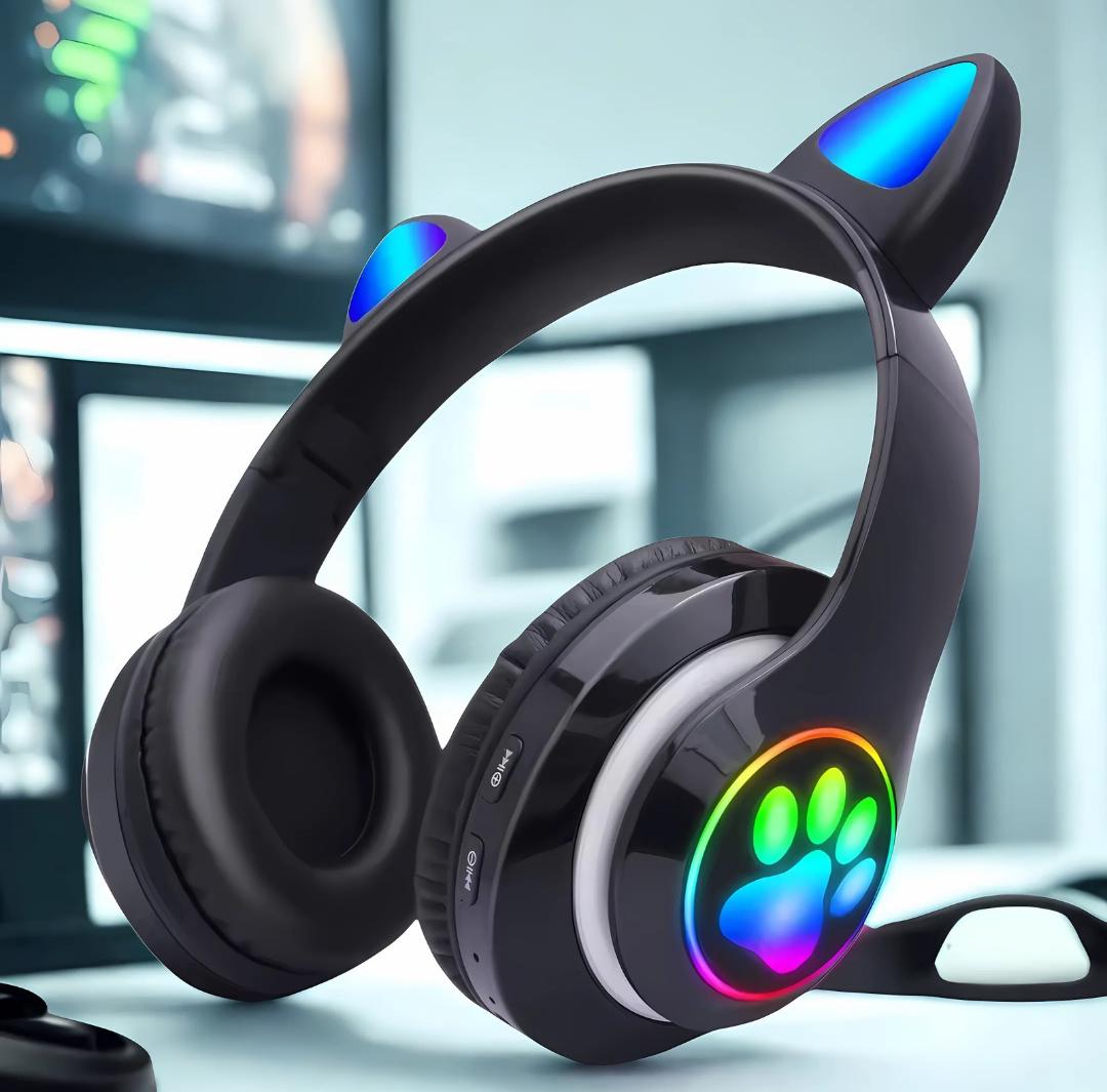 Adorable Pink Cat Ear Bluetooth Headphones Wireless Foldable Headset ...