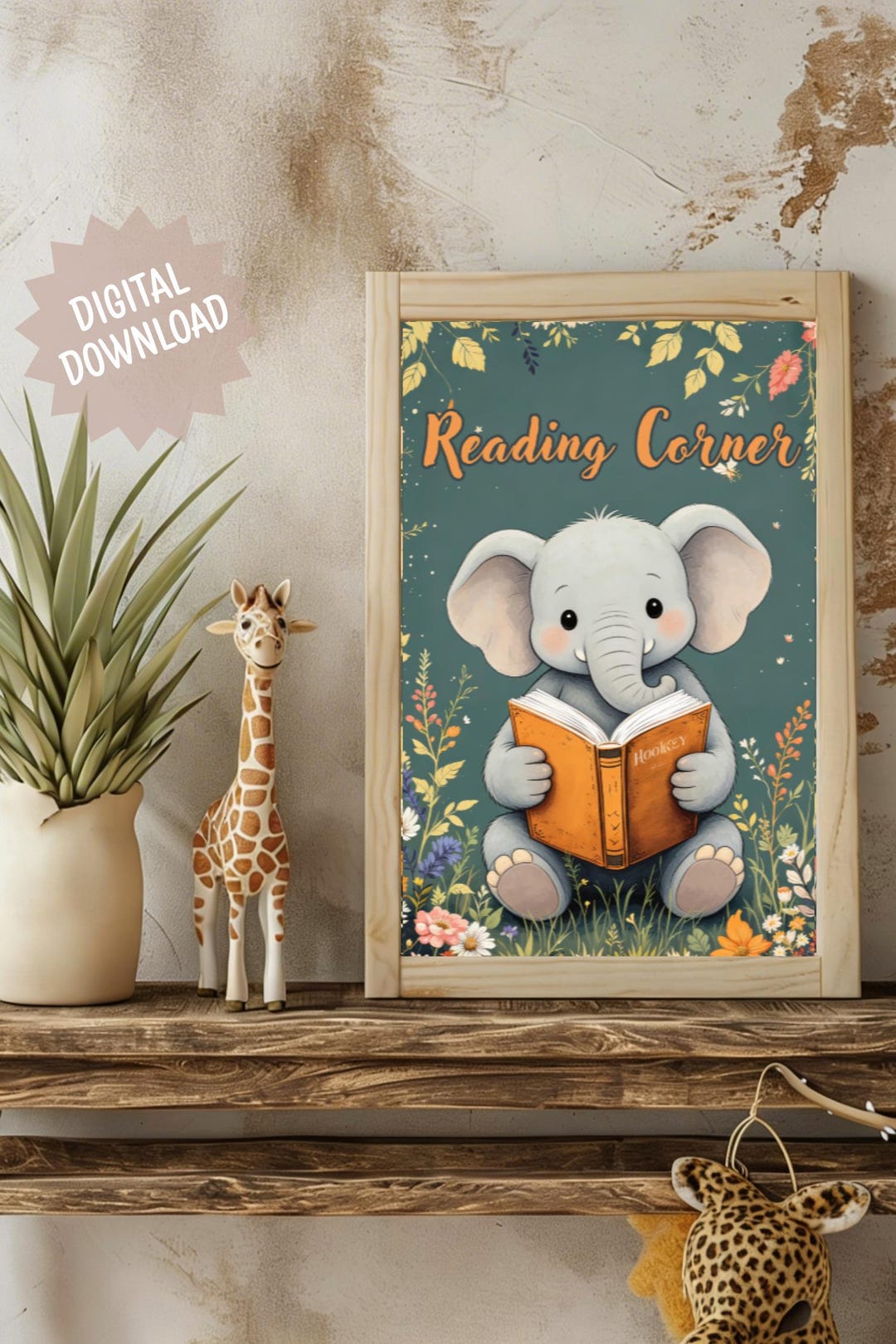 Reading Corner Poster Printable, Kids Reading Wall Art, Elephant ...