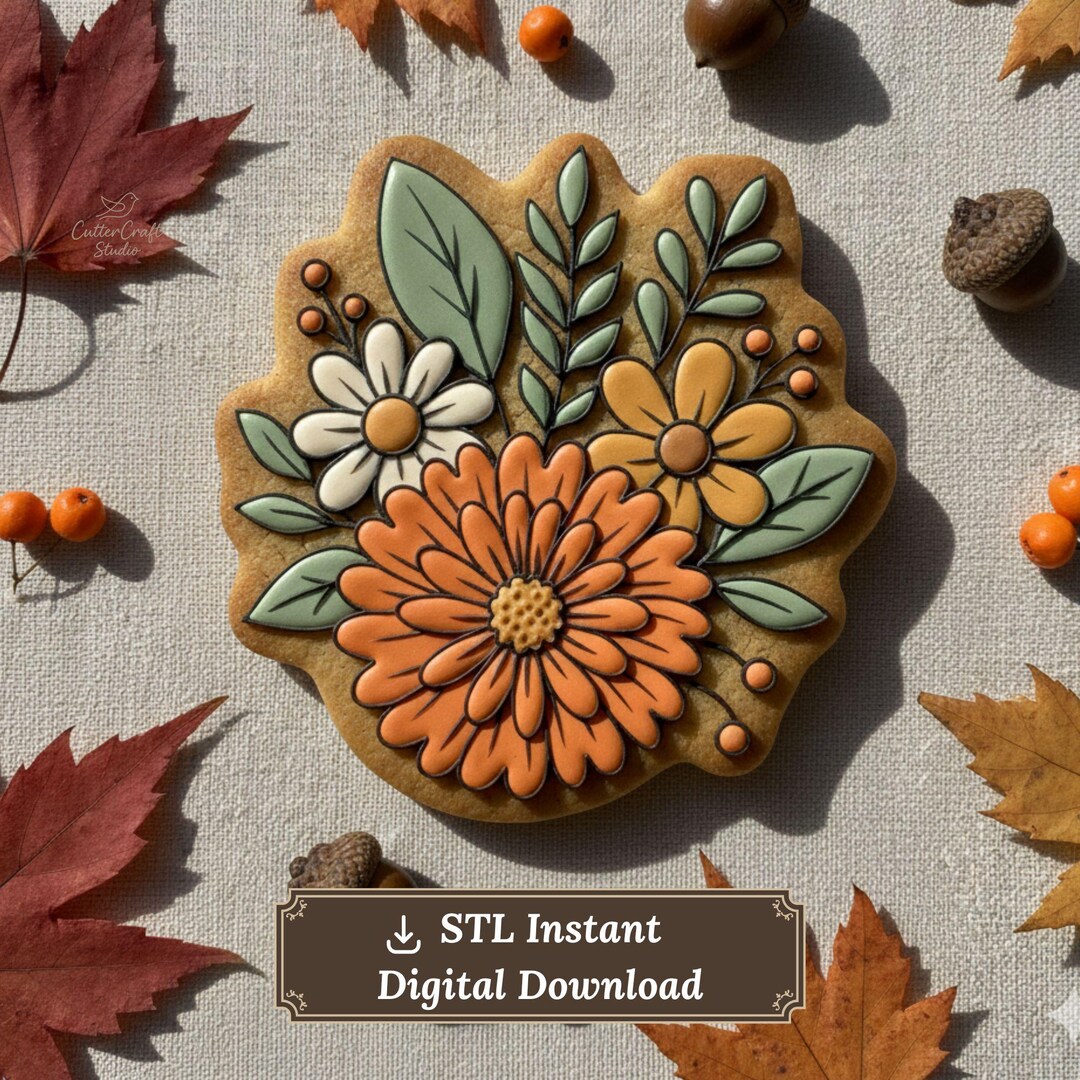 Fall Floral Bouquet Cookie Cutter STL Bundle 5 Sizes | Autumn Mum Daisy ...
