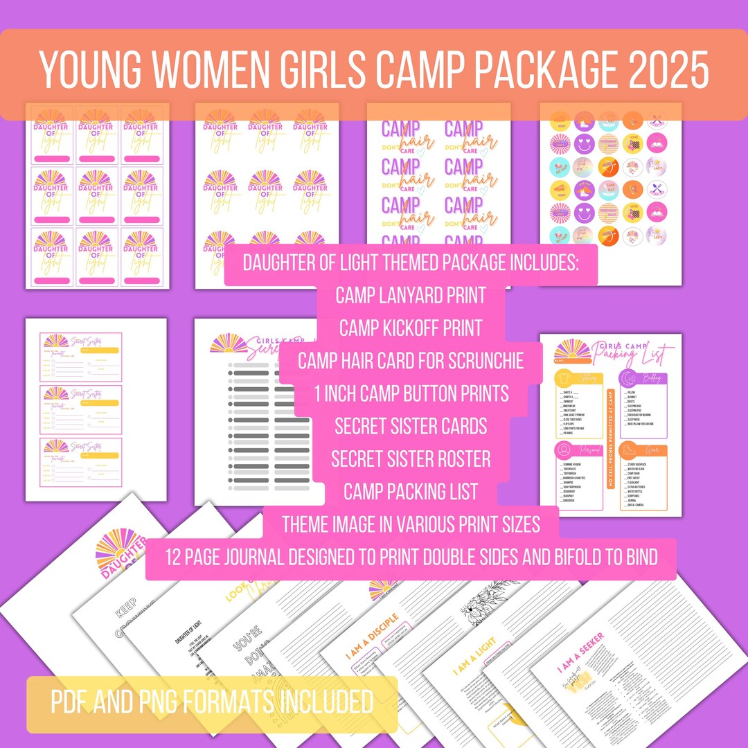 2025 LDS Young Women Girls Camp Packet | Lanyard | 1 Inch Buttons ...