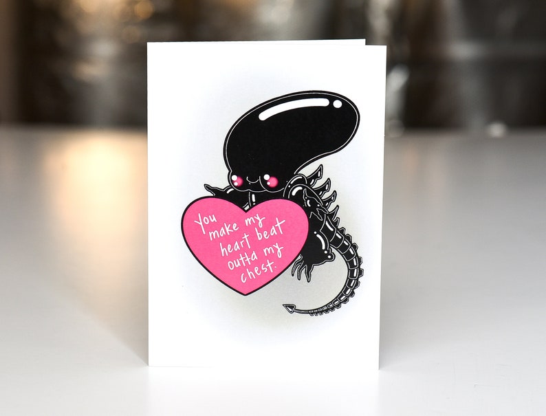 Alien Xenomorph Loves You Card // Horror Valentine Card Series // - Etsy