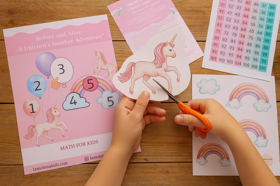 Before and After Number Activity Unicorn Printable for Preschool ...