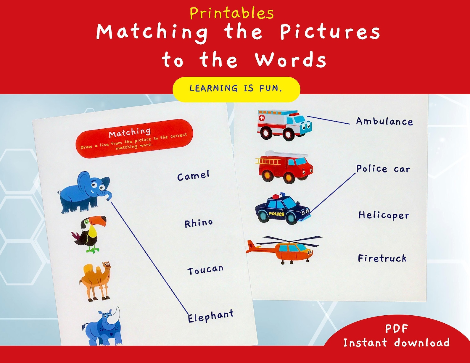 Preschool Picture & Word Matching Activity: Educational Printable (PDF ...