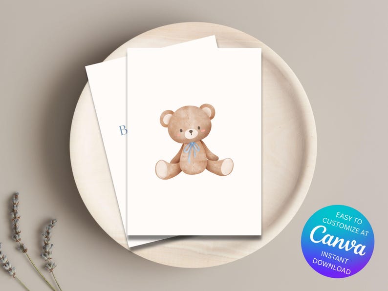 Blue Bow Bear Baby Shower Invitation | Editable Template (digital ...