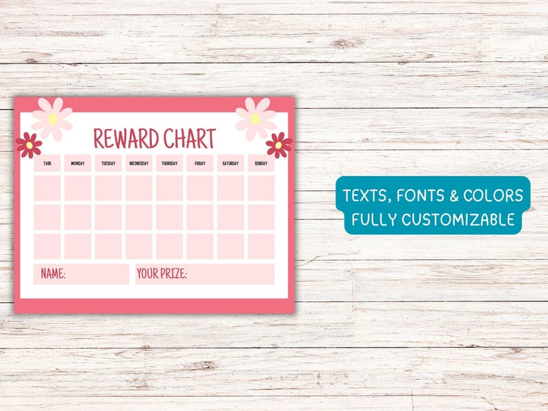 Editable Kids Reward Chart Template – Blue & Pink Versions Included ...