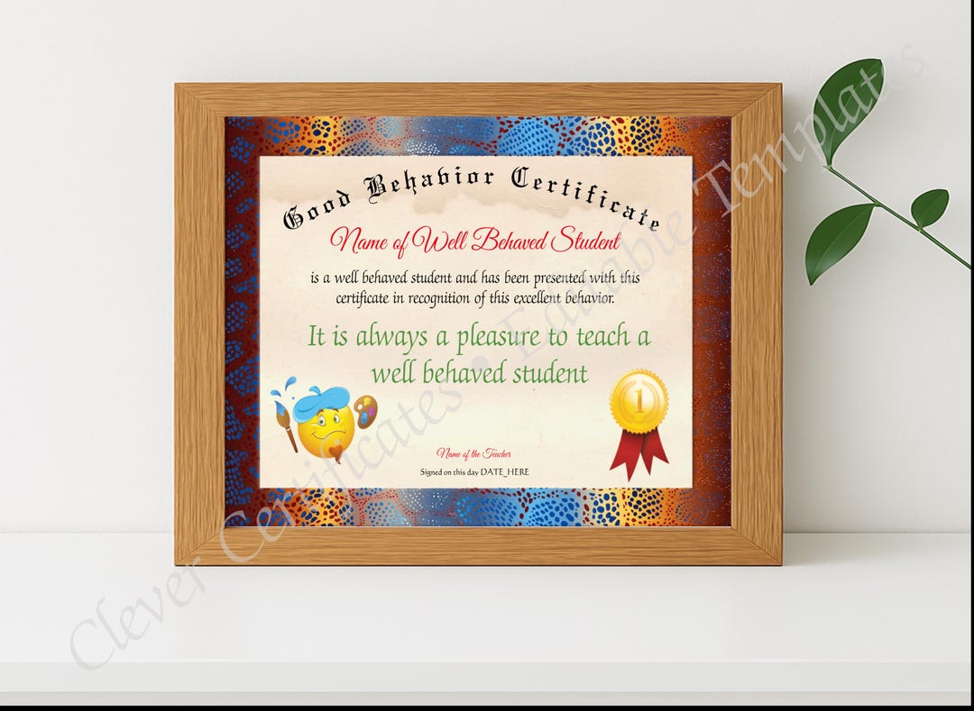 Editable Good Behavior Certificate – Printable Kids Reward (digital ...