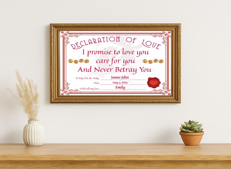 Editable Declaration of Love Certificate – Personalized Romantic Gift ...