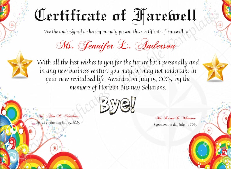 Editable Certificate of Farewell – Printable Farewell Award Template ...
