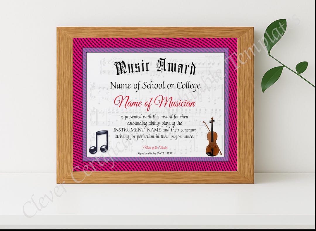 Music Achievement Award Certificate – Editable Recognition for ...