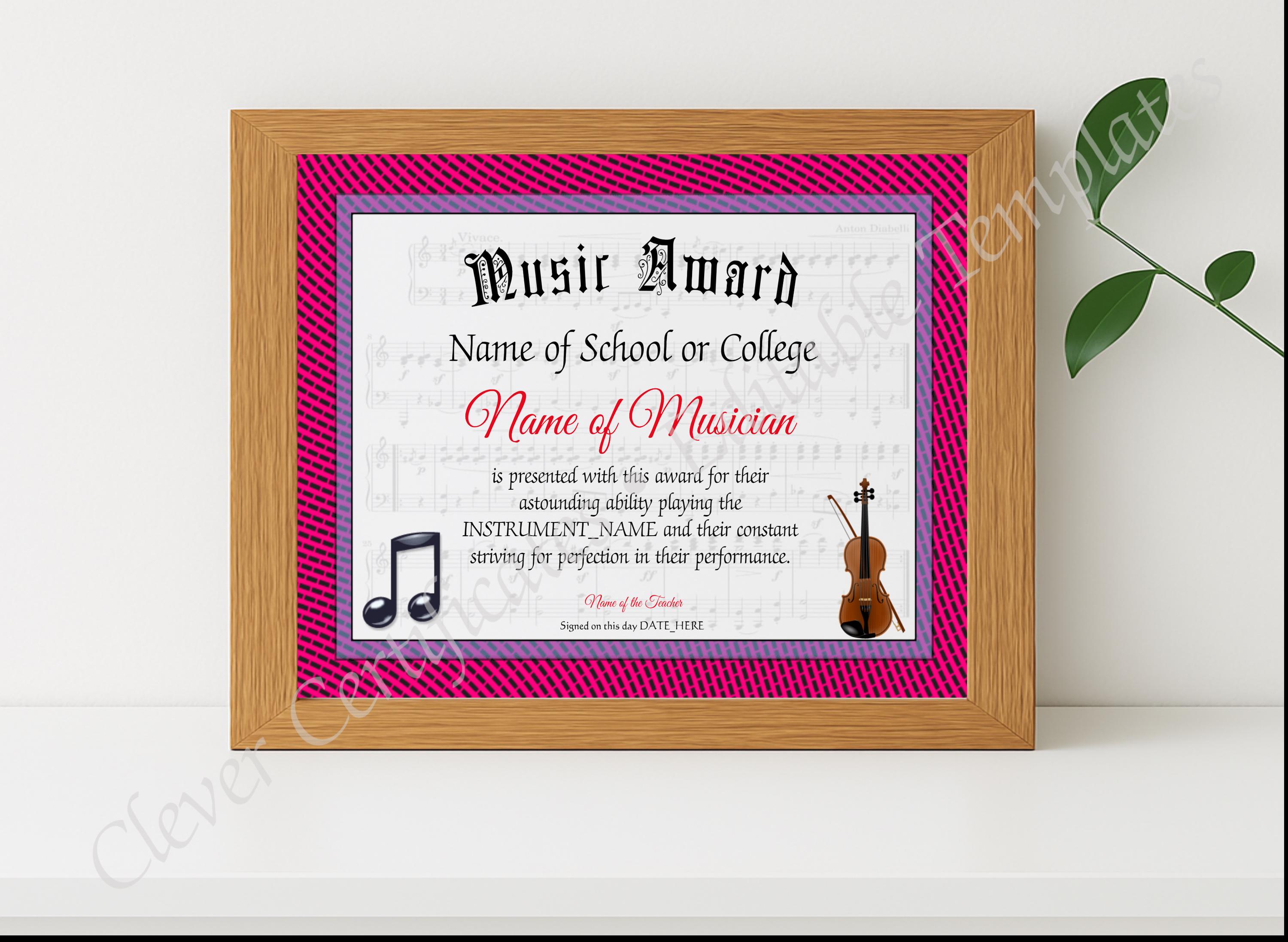 Music Achievement Award Certificate – Editable Recognition for ...