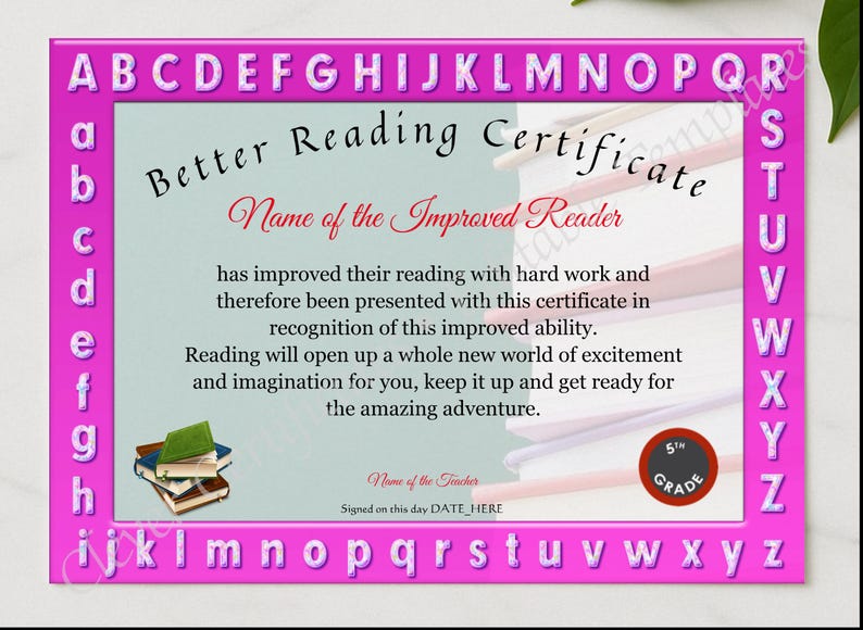 Editable Reading Award Certificate Template: Classroom Recognition ...