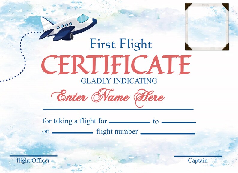 First Flight Certificate With Photo: Editable Printable Personalized ...
