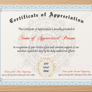 Editable Certificate of Appreciation – Printable Thank You Award ...
